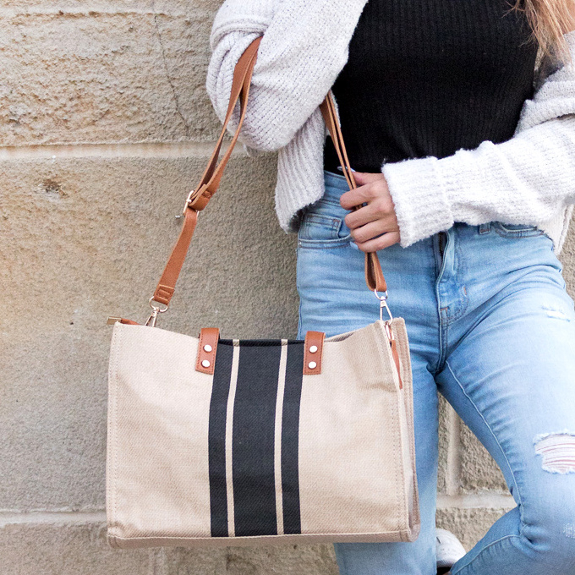 Canvas Stripe Tote | AILI'S CORNER | Jane.com