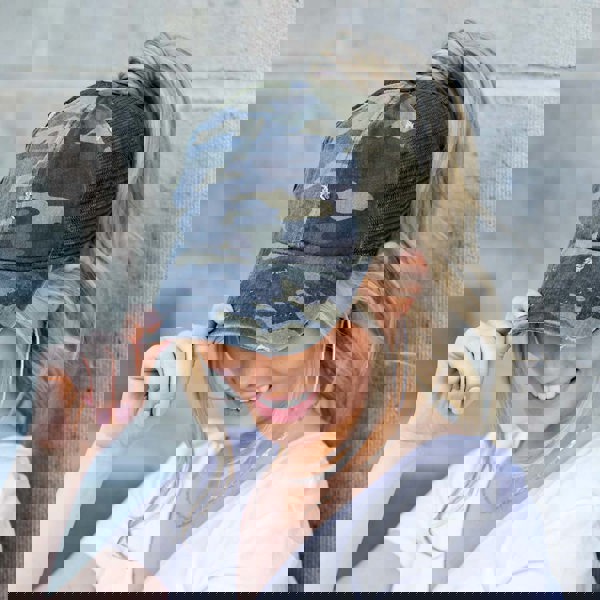 Distressed Adjustable Messy Bun Caps Hat | AILI'S CORNER | Jane.com