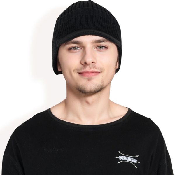 Men's Ribbed Knit Baseball Cap with Ear Flap Coverage for Winter Warmth ...