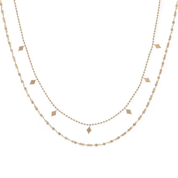 Double Layer Gold Tone Necklace with Diamond Shape Charms Layered Chain ...