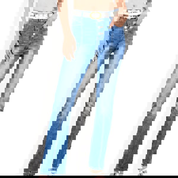 High-Waist Button Fly Flare Jeans with Seamed Detailing | Jane.com