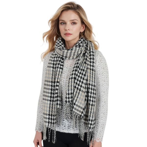Women's Houndstooth Plaid Winter Scarf Soft Fringe Oversized Wrap Shawls | Jane.com