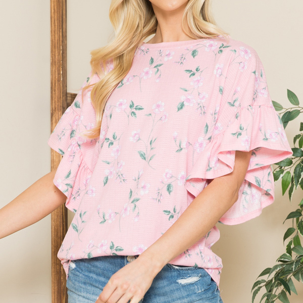 FLORAL RUFFLE BELL SLEEVES TUNIC TOP | Jane.com