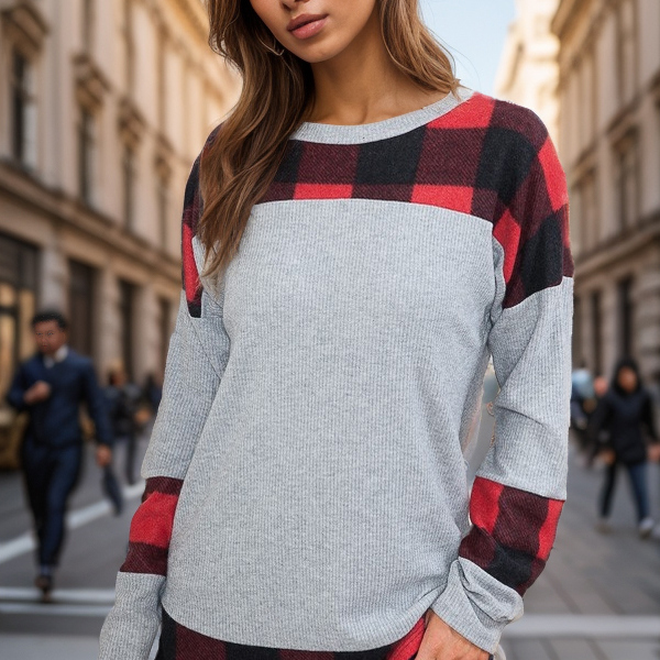 SOLID AND PLAID COLOR BLOCK TUNIC TOP | Jane.com