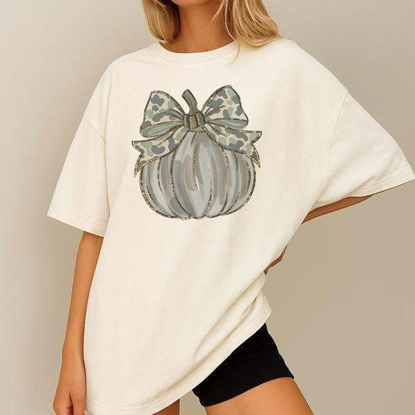 Preppy Camo Pumpkin Western Graphic Tee – Trendy Fall Shirt for Women ...