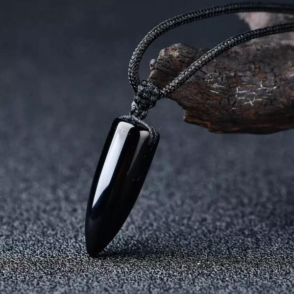 Natural Black Obsidian Bullet Point Pendant Healing Amulet Unisex Men ...