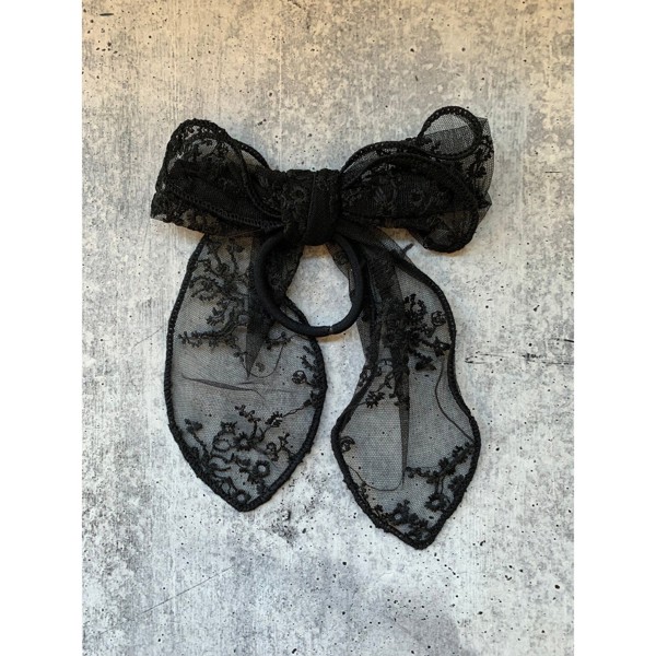 Black Lace Hair Bow with Hair Elastic | Vintage Gothic Hair Tie with ...