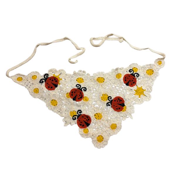 Ladybug Crochet Kerchief | Knit Tie Boho Headscarf in Cream and Red ...