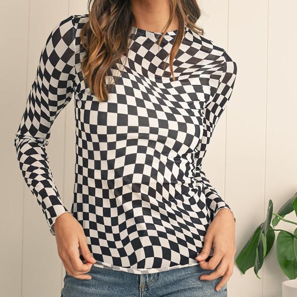 HIDDEN GEMS | Whimsical Checker Sheer Mesh Top | Jane.com