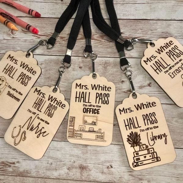 Personalized Wooden Hall Pass Set - Teacher's Classroom Lanyard Hall ...