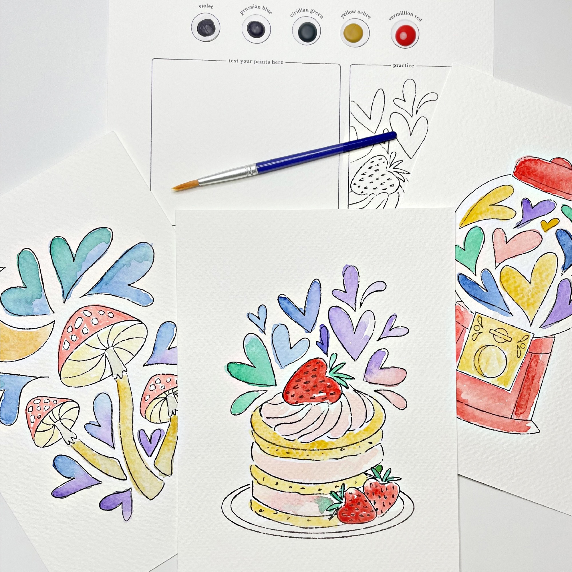 3 PK Paintable 5X7" Valentine's Day Cards + Envelopes | Watercolor ...