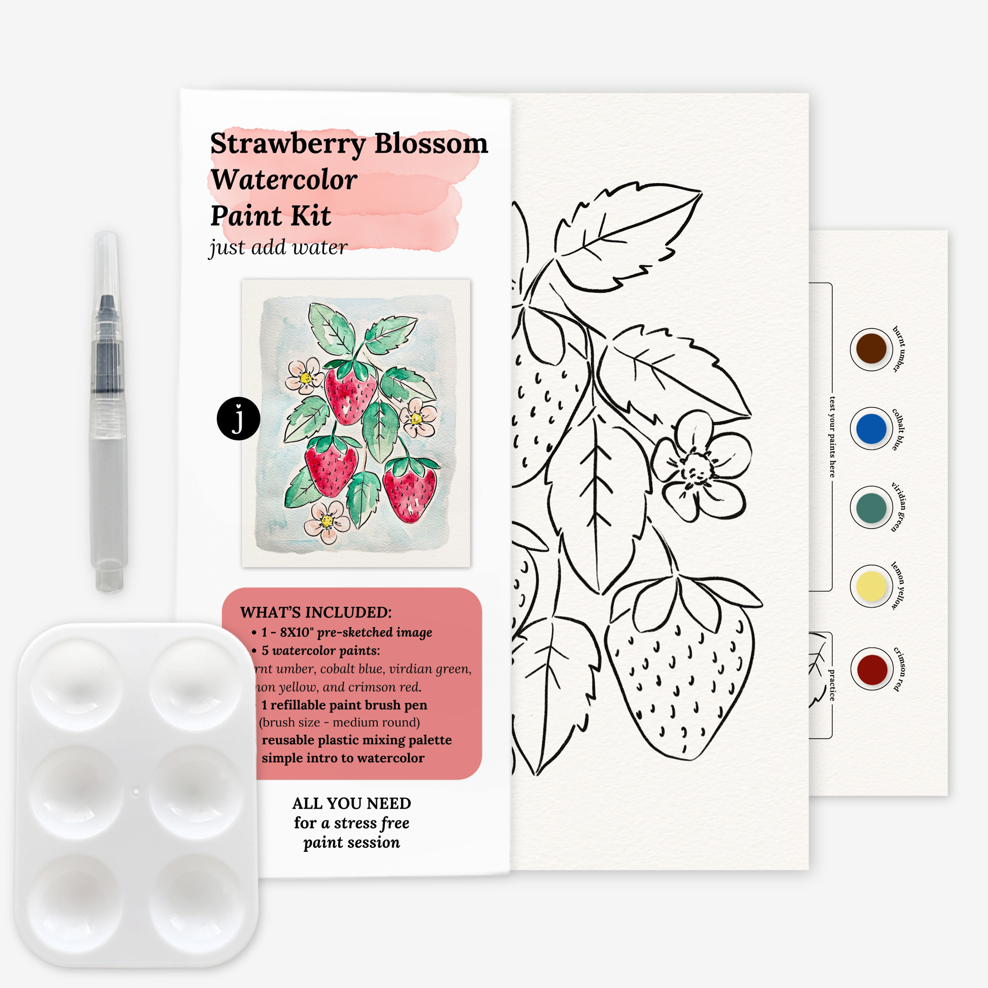 Strawberry Watercolor Paint Kit | Pre-Sketched Art Set Gift, Family ...