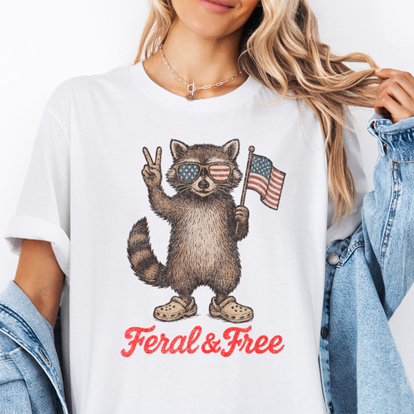 Feral And Free Funny Raccoon USA Patriotic 4th Of July America Graphic ...