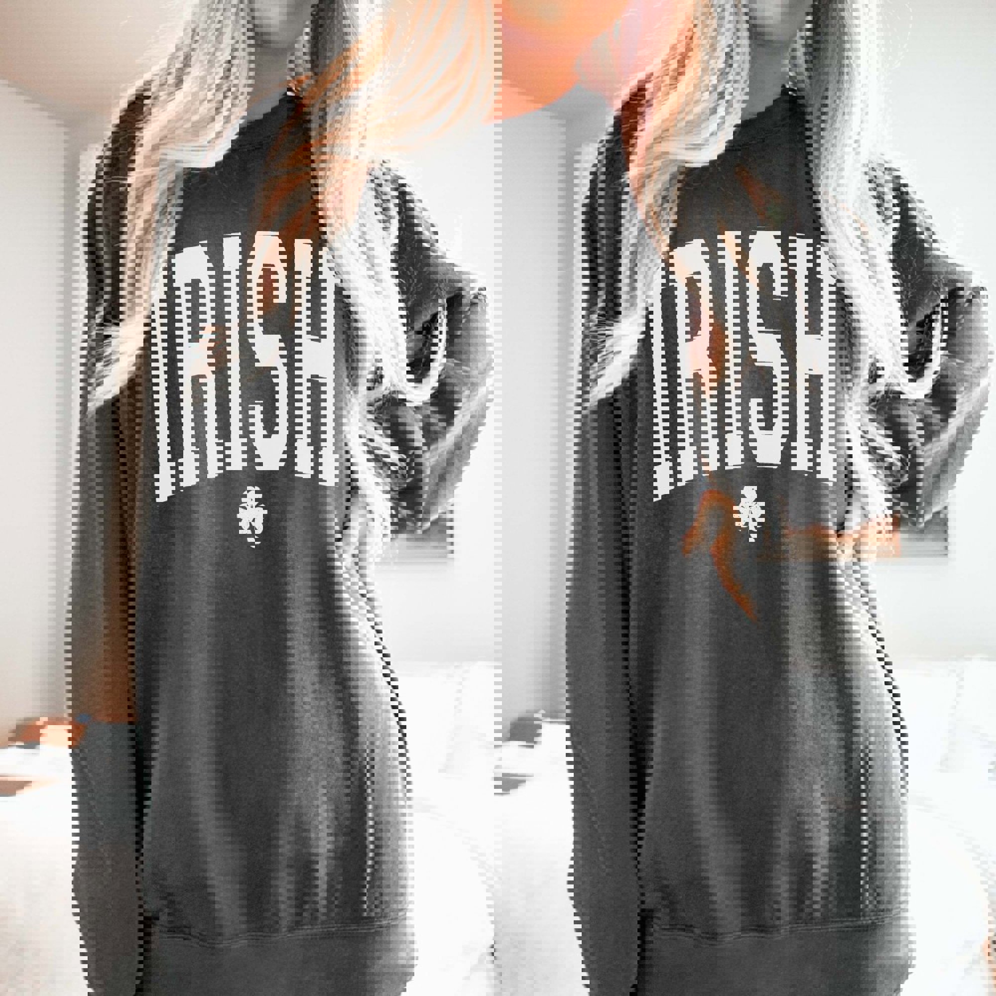 Irish Shamrock White Comfort Colors Crew Sweatshirt | Jane.com