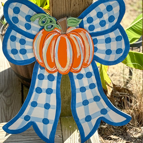 Preppy Bow with Pumpkin Fall Hand Painted Door Sign | Jane.com