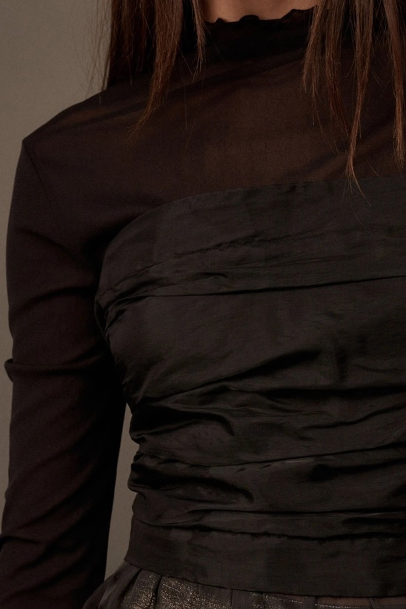 Eliza Solid Semi-Sheer Ruch Bodice Top | Women's Black Blouse | Date ...