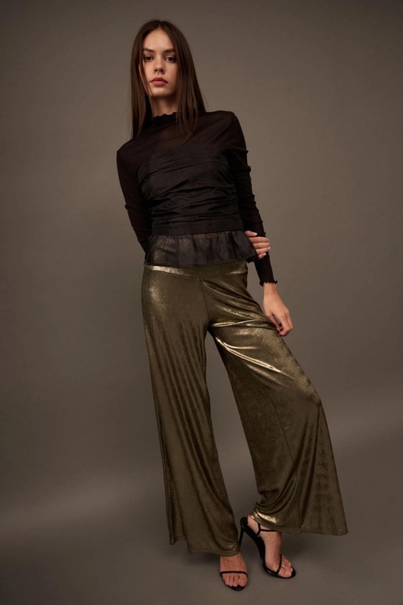 Eliza Solid Semi-Sheer Ruch Bodice Top | Women's Black Blouse | Date ...