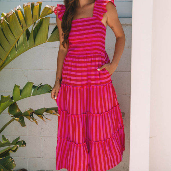 Arisbeth Stripe Flutter Sleeve Maxi Dress | Jane.com