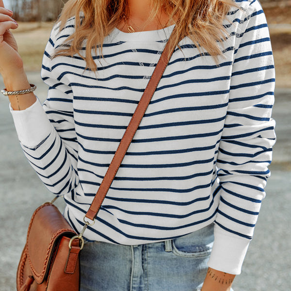 Hannah Striped Print Ribbed Trim Long Sleeve Top | Jane.com