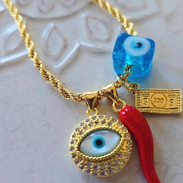 Evil Eye & Chili Pepper Pendant Necklace | Jane.com